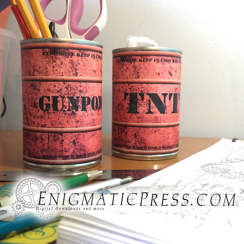 TNT GUNPOWDER Waste drum Graphic Tin can labels set fun | Etsy