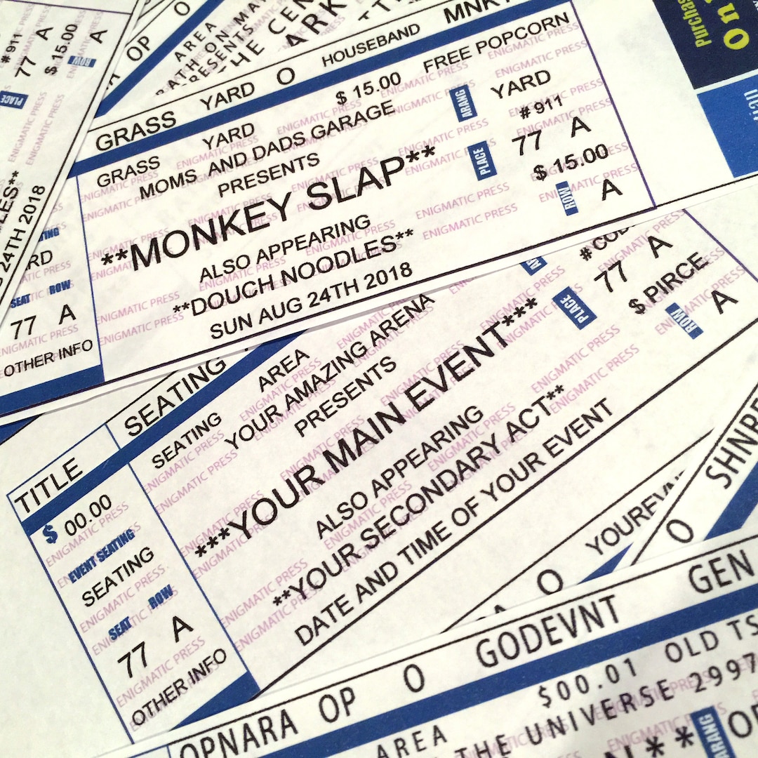 4 Custom Event, Concert Style Tickets, With Envelope, DIY Editable PDF ...