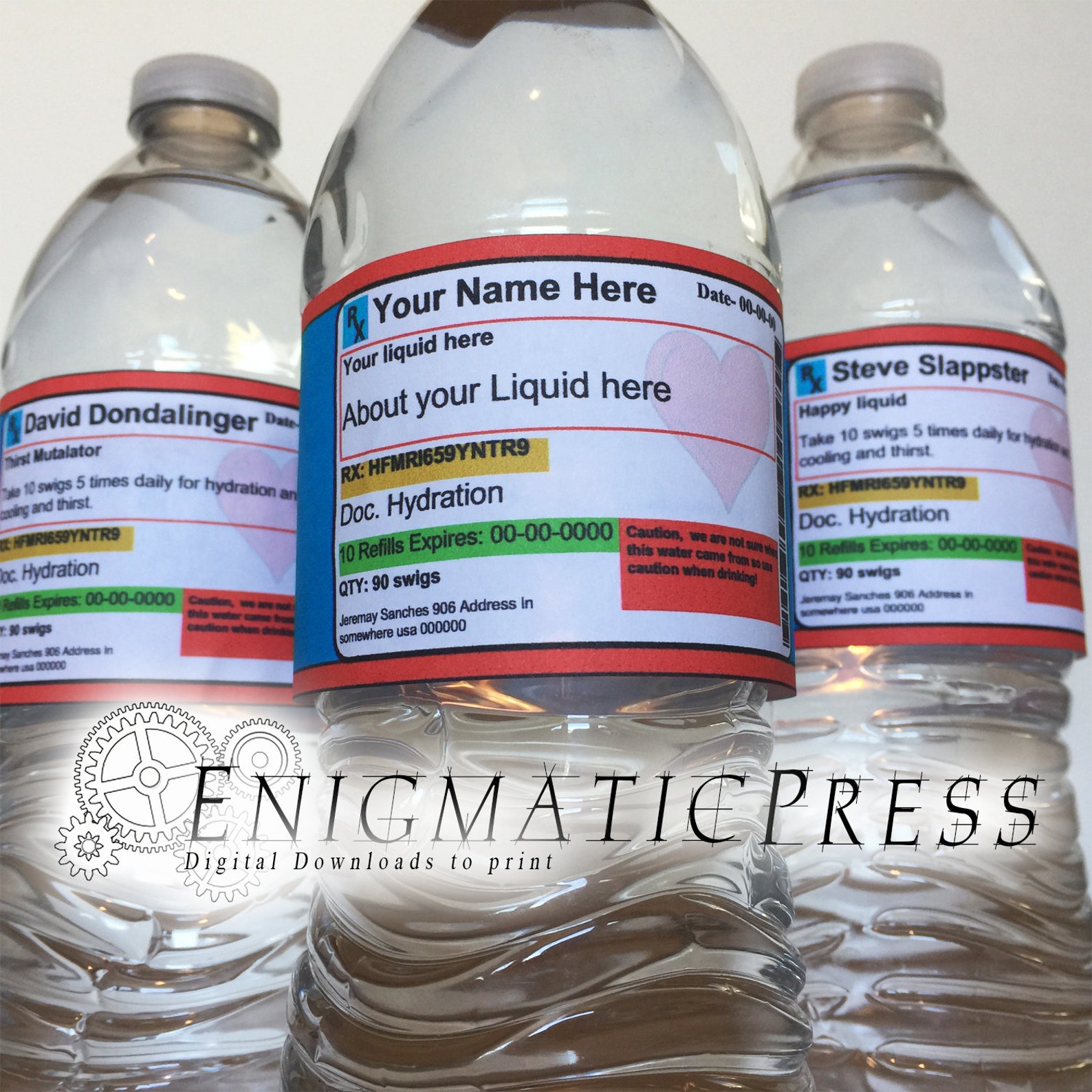 5 Editable Prescription Style Water Bottle Labels With Hearts - Etsy