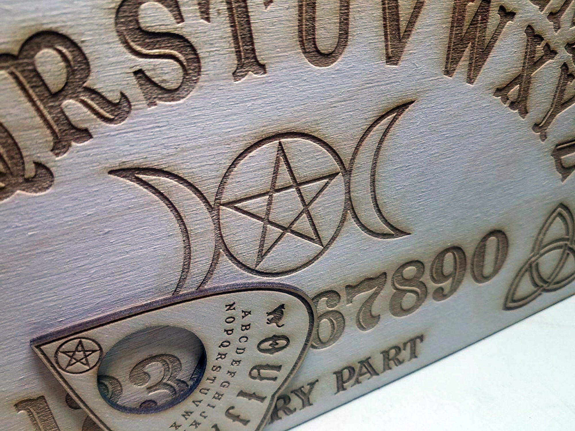 Wooden Ouija Board And Planchette W Wiccan Symbols Pentacle Etsy