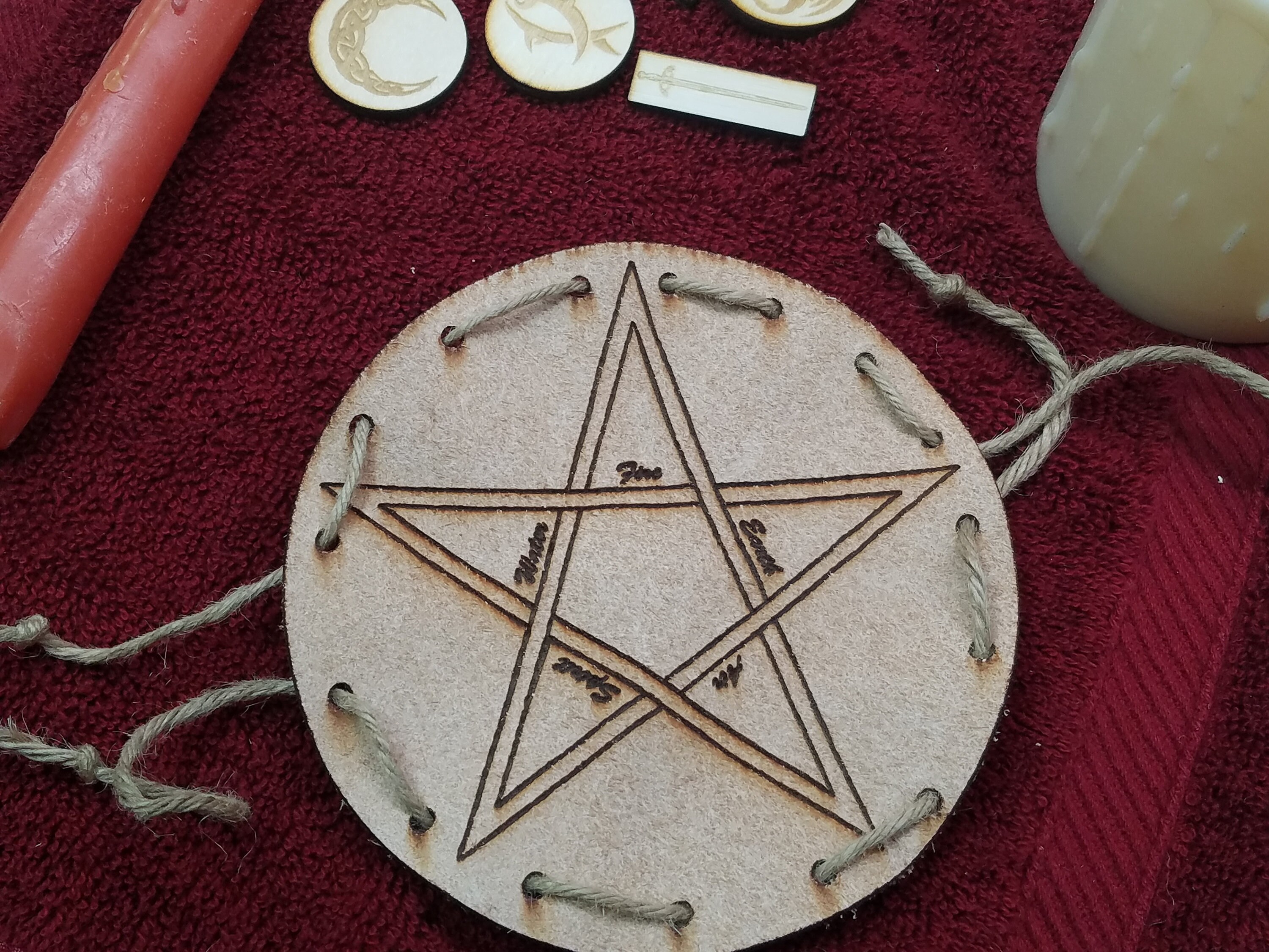 Leather Wiccan Altar Kit Pocket Altar and Wooden Tokens for - Etsy