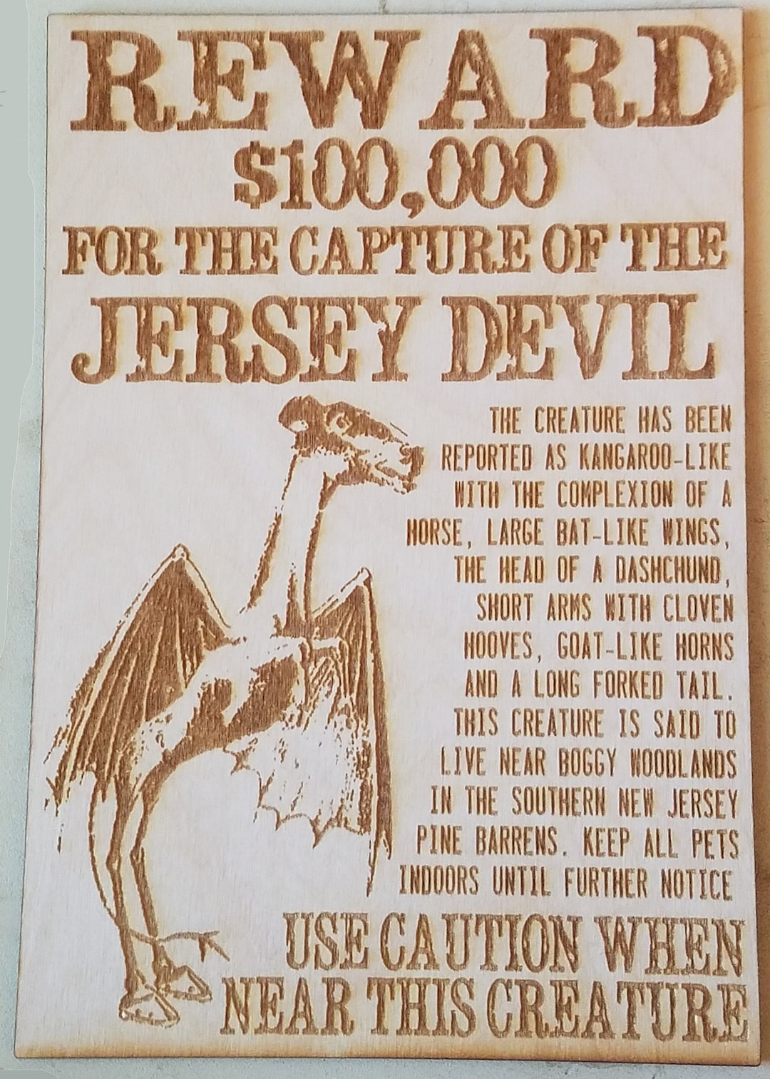 Jersey Devil Wanted Poster on Wood - Etsy