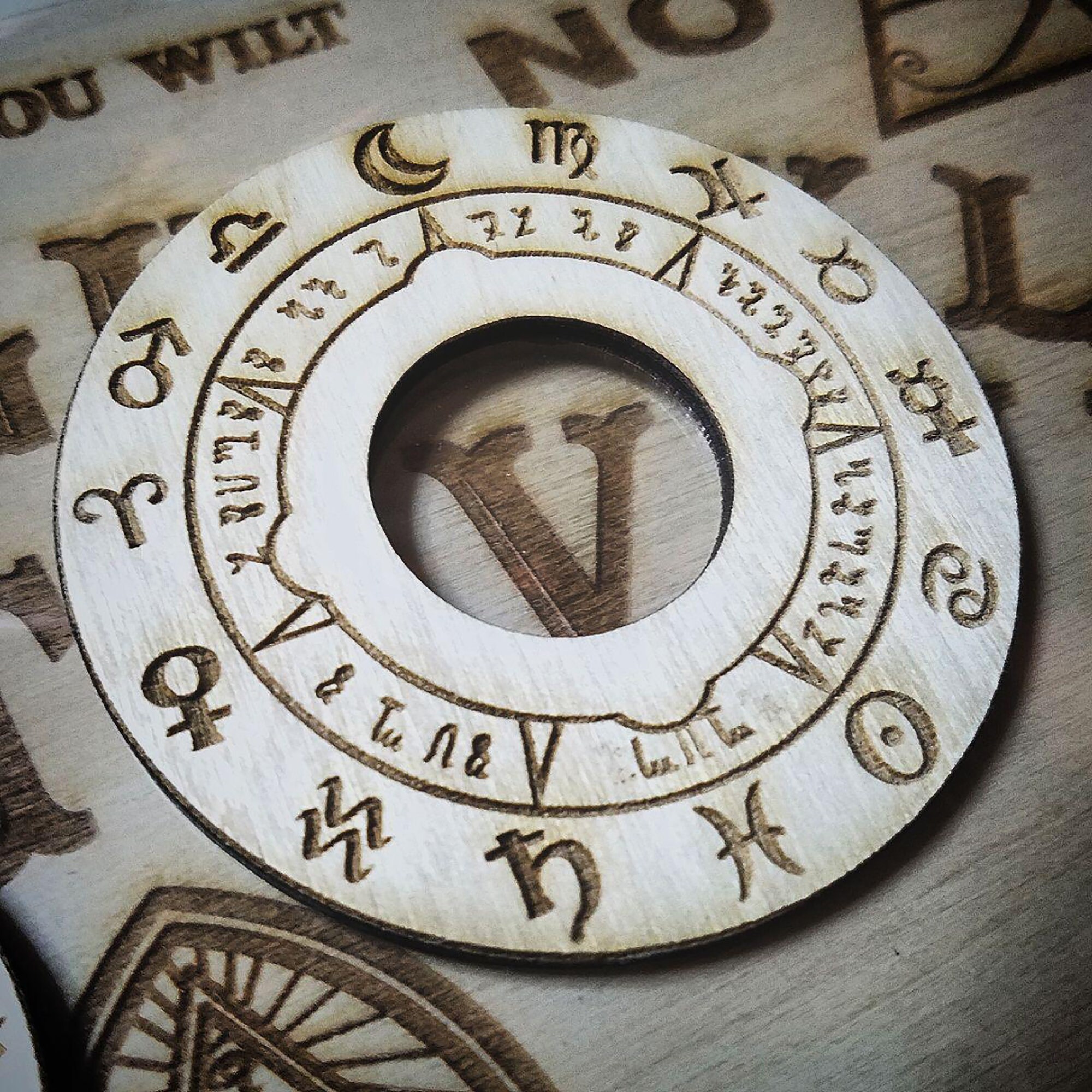 Wooden Round Ouija Board & Planchette W/ Herbal, Floral, Plants ...