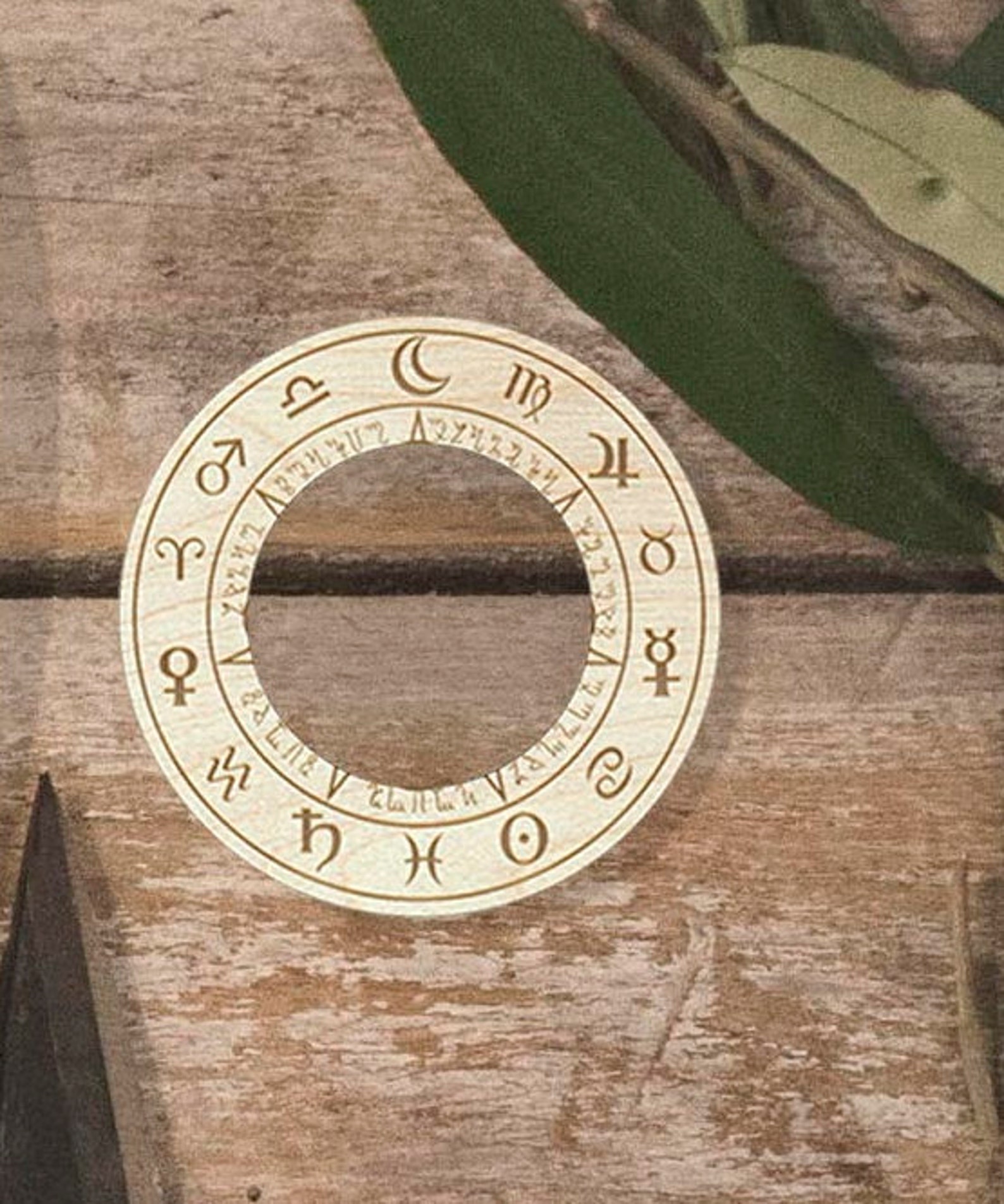 Wooden Round Ouija Board & Planchette W/ Herbal, Floral, Plants ...