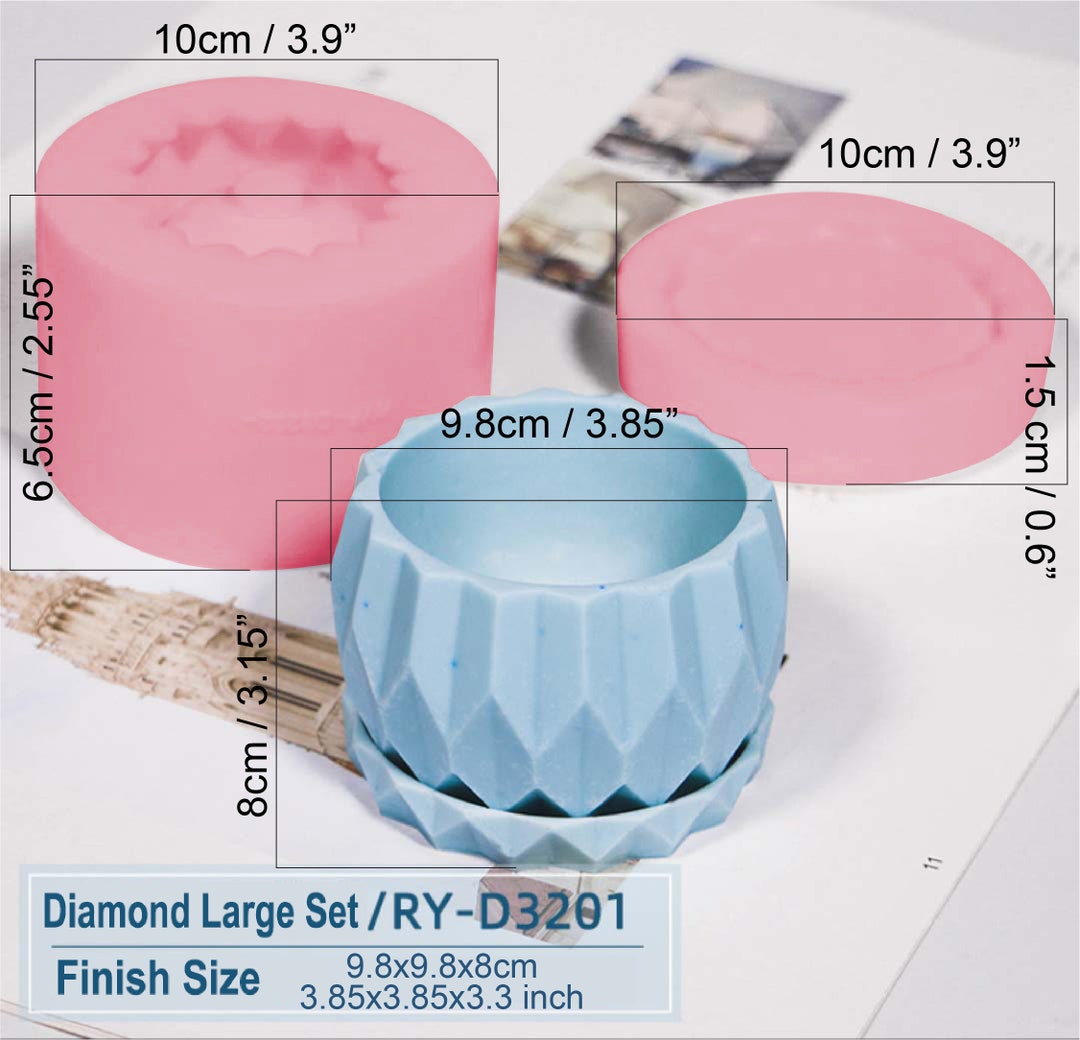 DIY Silicone Planter Mold Flower Succulent Pot Diamond Shape With Drain ...