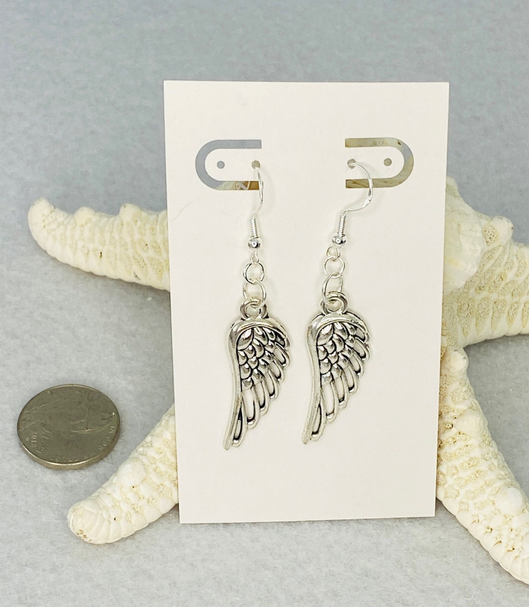 925 Sterling Silver Earring Silver Angel Wing Gift Earring Dangle and ...