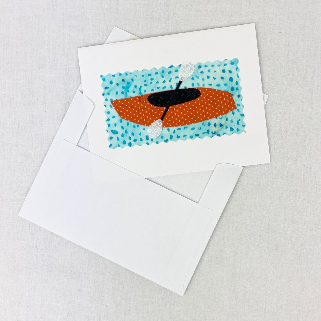 Kayak Card, Handmade Fabric Outdoor Unique Birthday Card, Blank Card ...