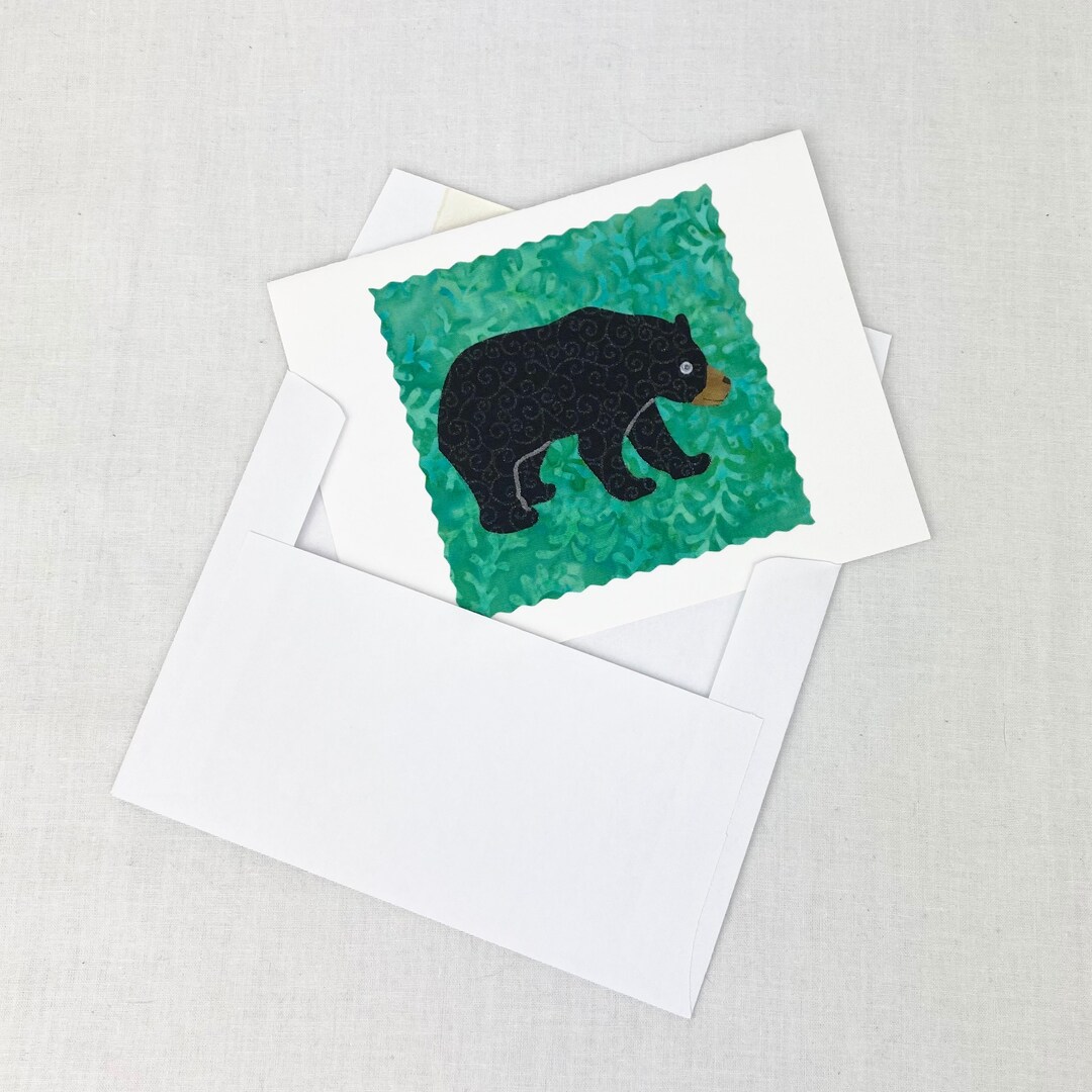 Black Bear Card Handmade With Fabric, Birthday Card, Thank You Card ...