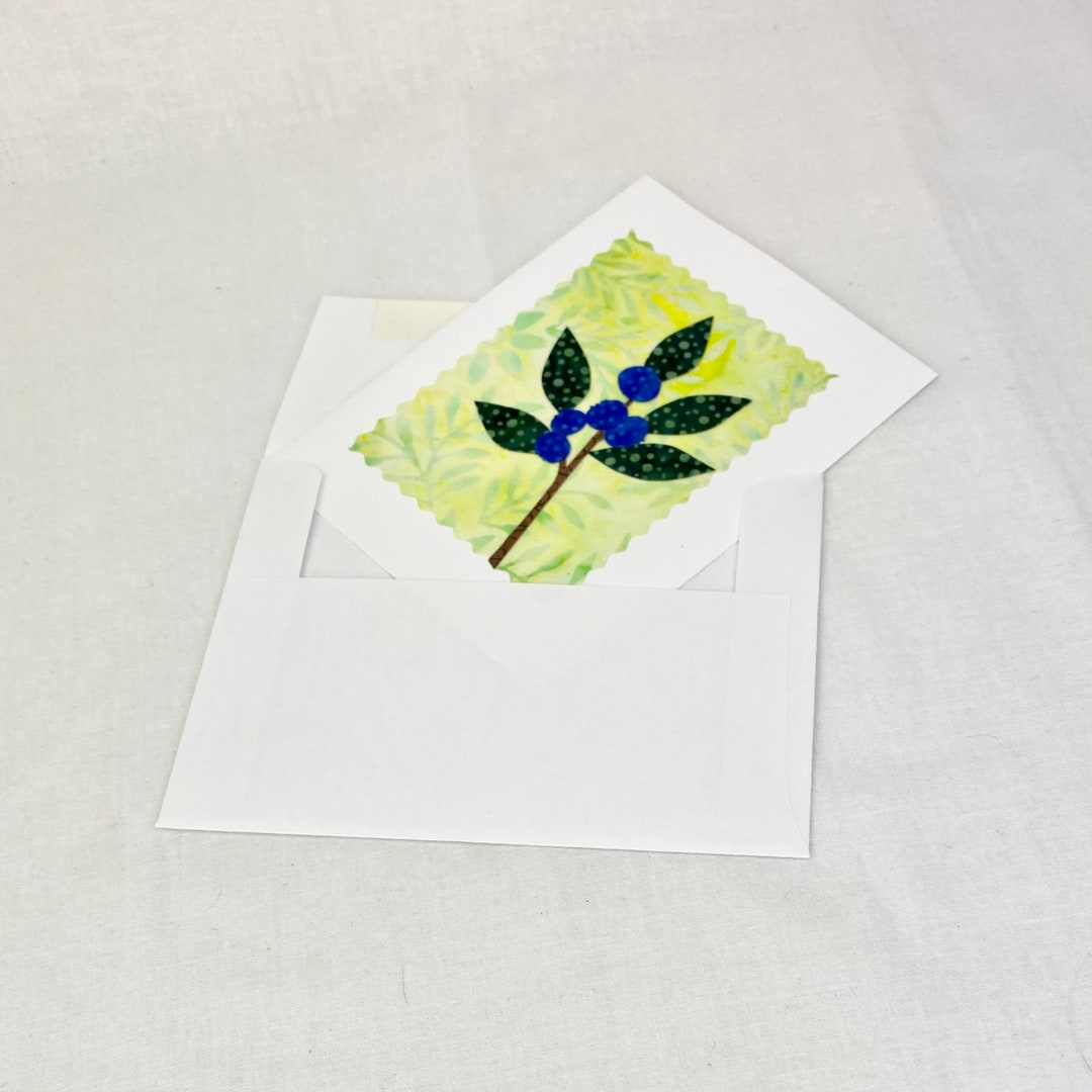 Blueberry Card Handmade With Fabric, Blank Card With Envelope, Thank ...