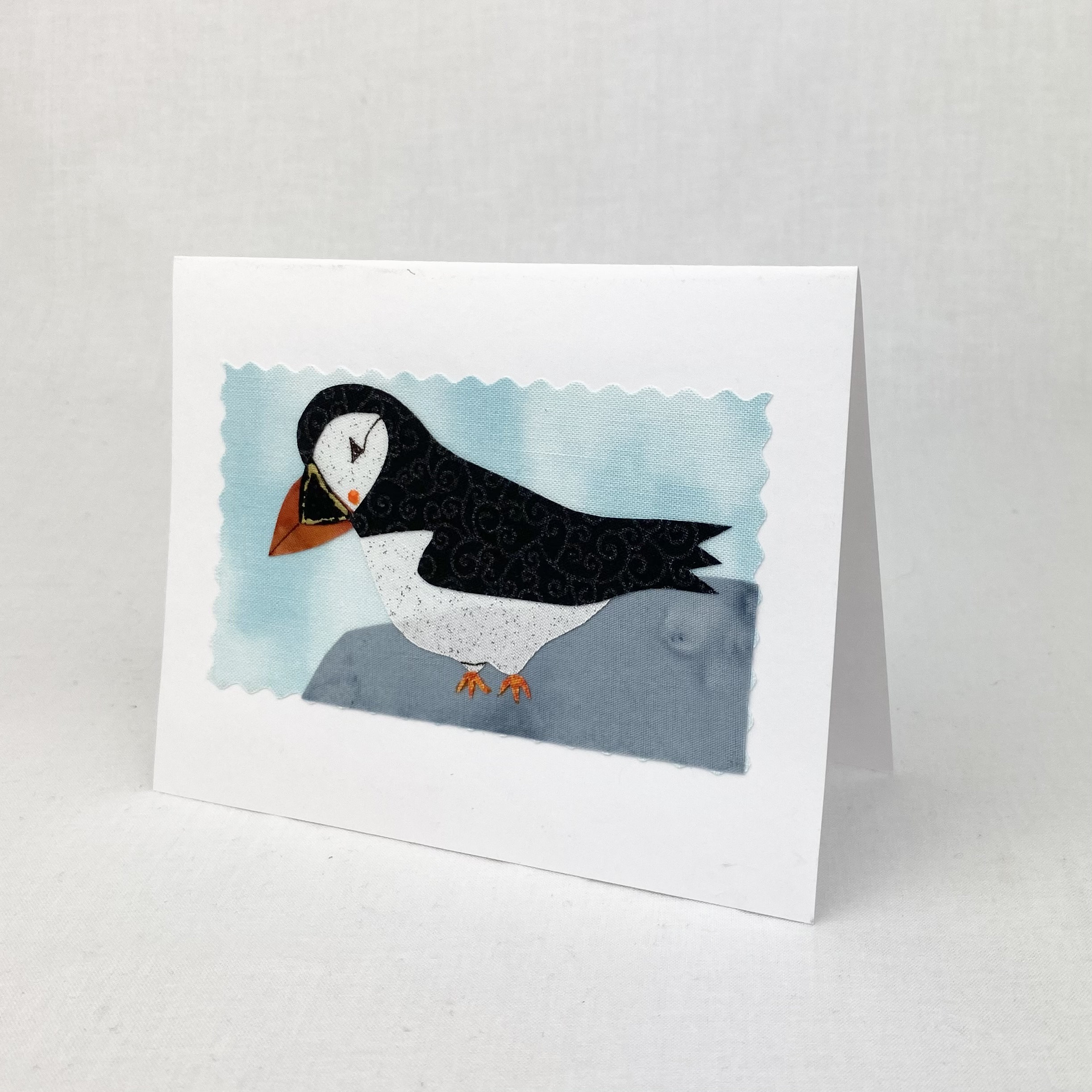 Puffin Card, Handmade, Fabric, Cute Bird Lover Birthday Card, Blank ...