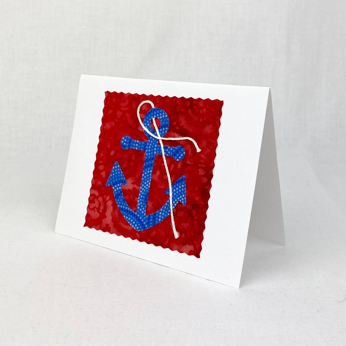 Anchor Card Handmade With Fabric Nautical Greeting Card | Etsy