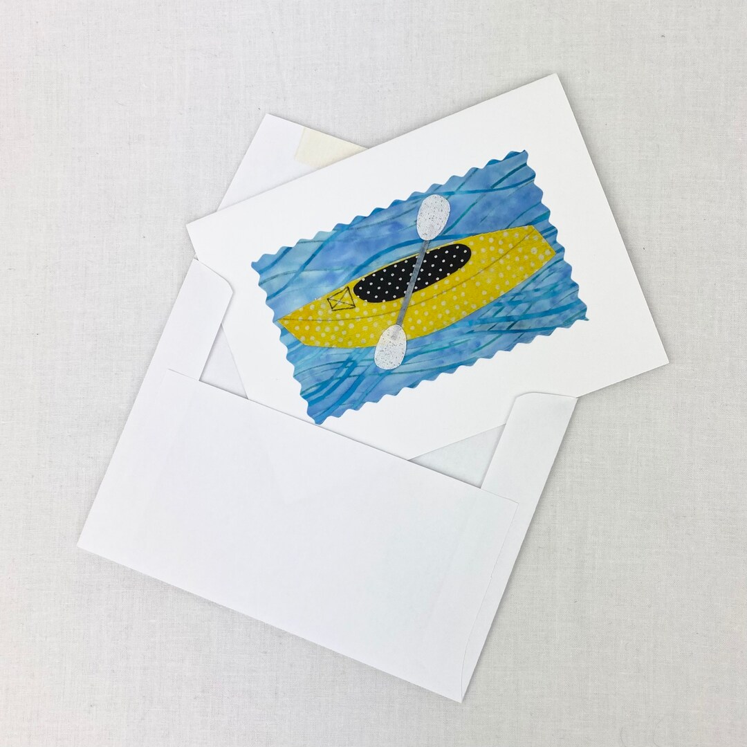 Kayak Card, Handmade Fabric Outdoor Unique Birthday Card, Blank Card ...