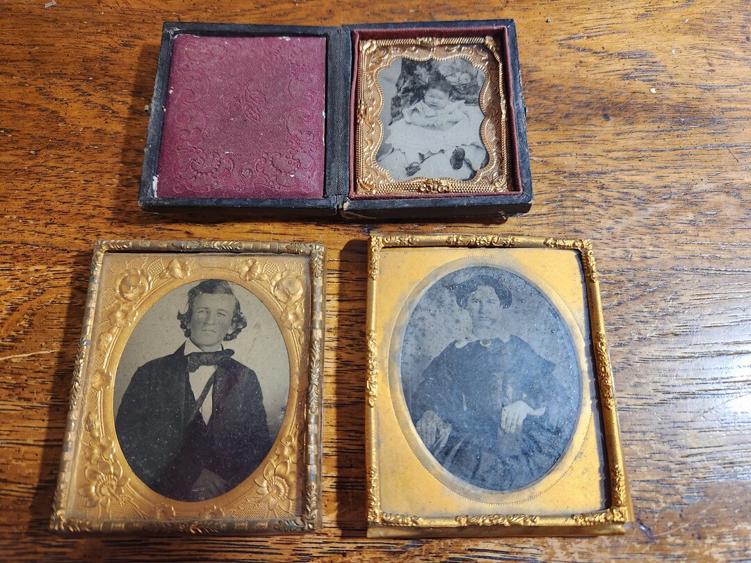 Vintage Set of 3 Mid 1800's Portraits - One is a Daguerreotype With ...
