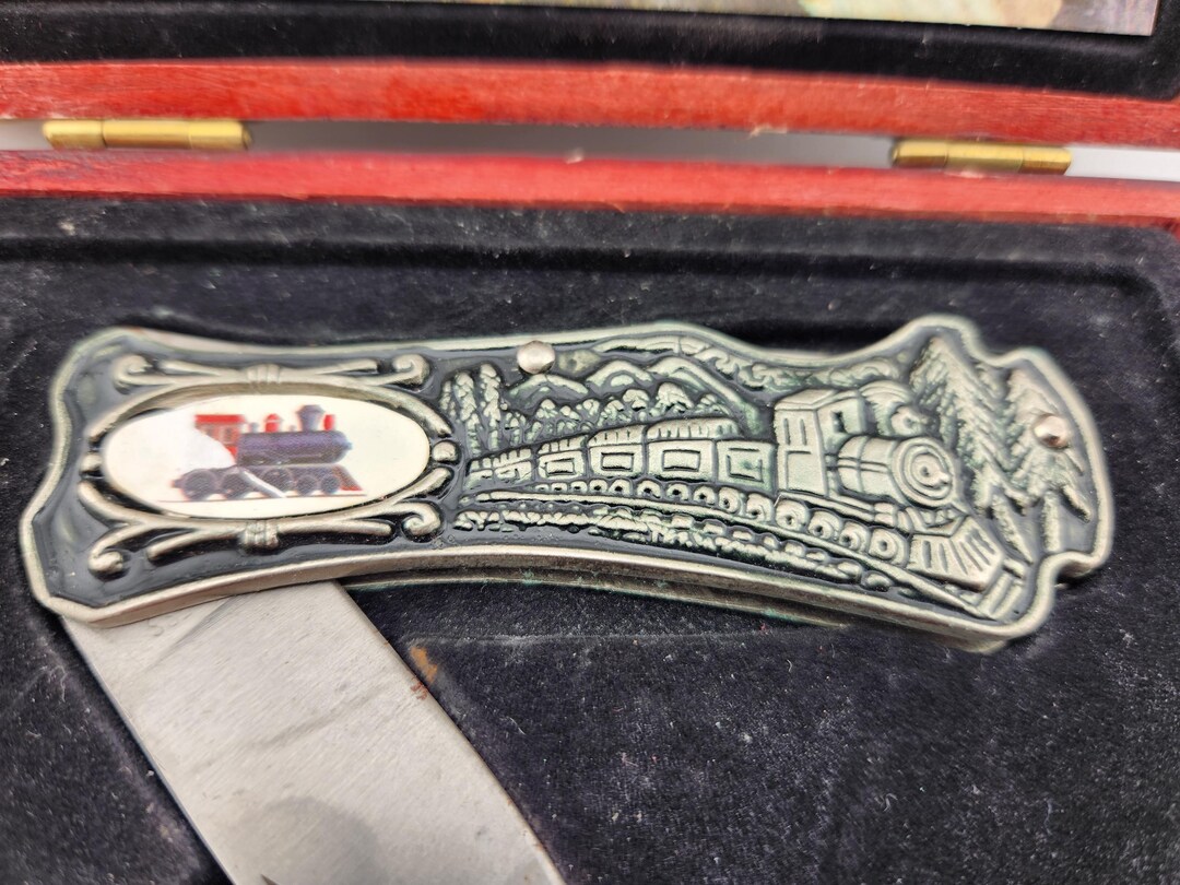 Vintage Collector Folding Pocket Knife Featuring a Train, Track ...