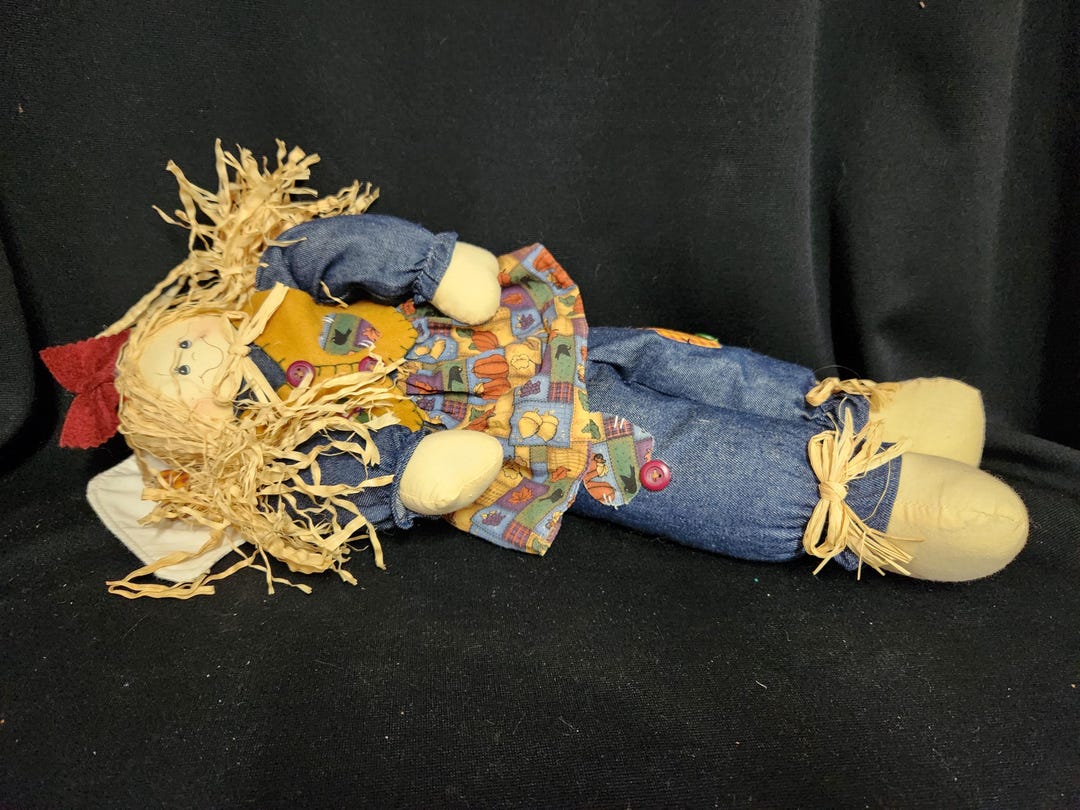 Vintage 20" Stuffed Shelf Sitting Scarecrow Lady Angel From Prima ...