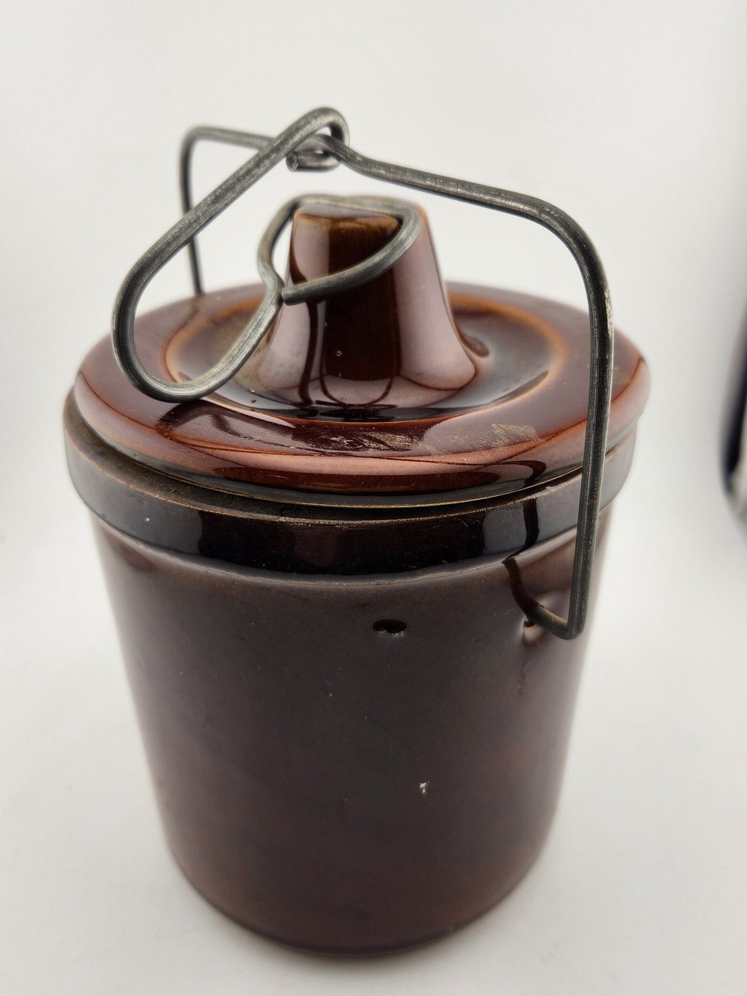 Vintage Brown Crock With Metal Lock on Lid / Inside Lid Has a Large ...