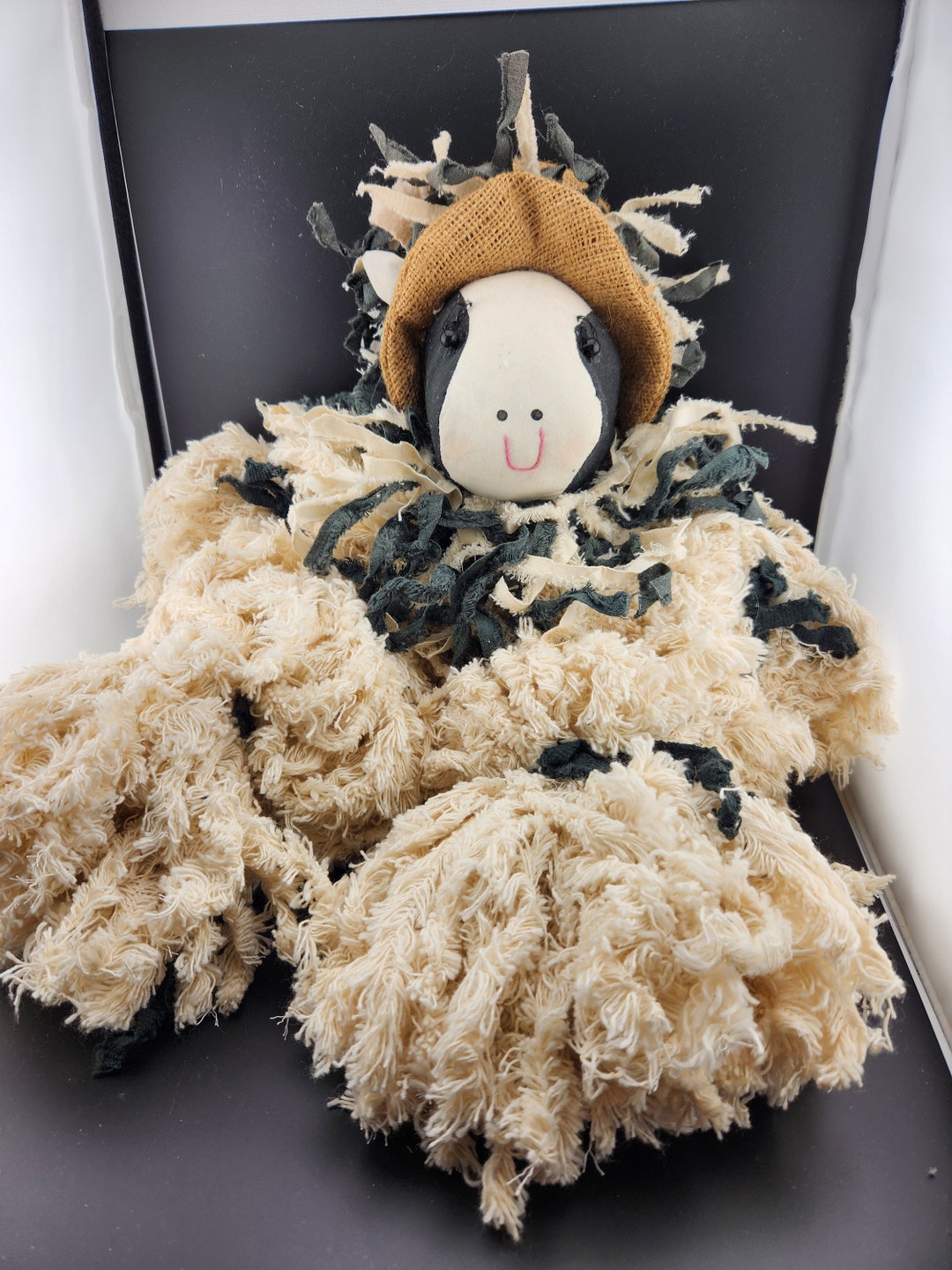 Vintage 22 Rag Doll Cow / Stuffed Head With Burlap Hat and Yarn Body - Etsy