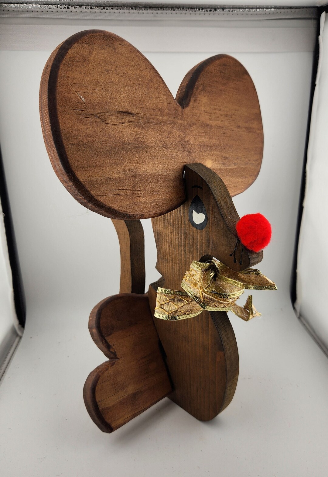 Vintage Wooden Mouse With a Red Nose and Painted Eyes - 3 Pieces ...