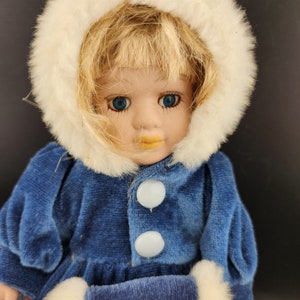 Vintage 8.5" Plastic (looks Porcelain) Doll With Blue Coat and Muff ...