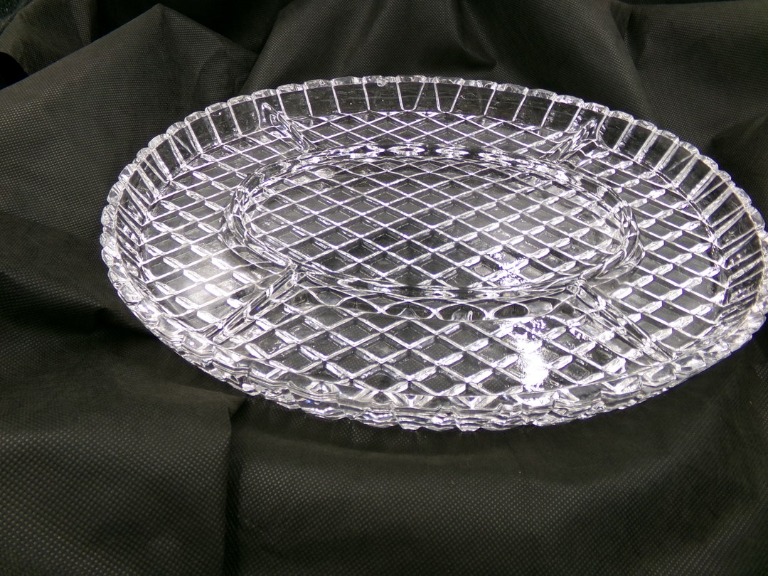 Large Vintage Clear Glass Platter - Very Heavy Over 7 Lbs. Sectioned ...