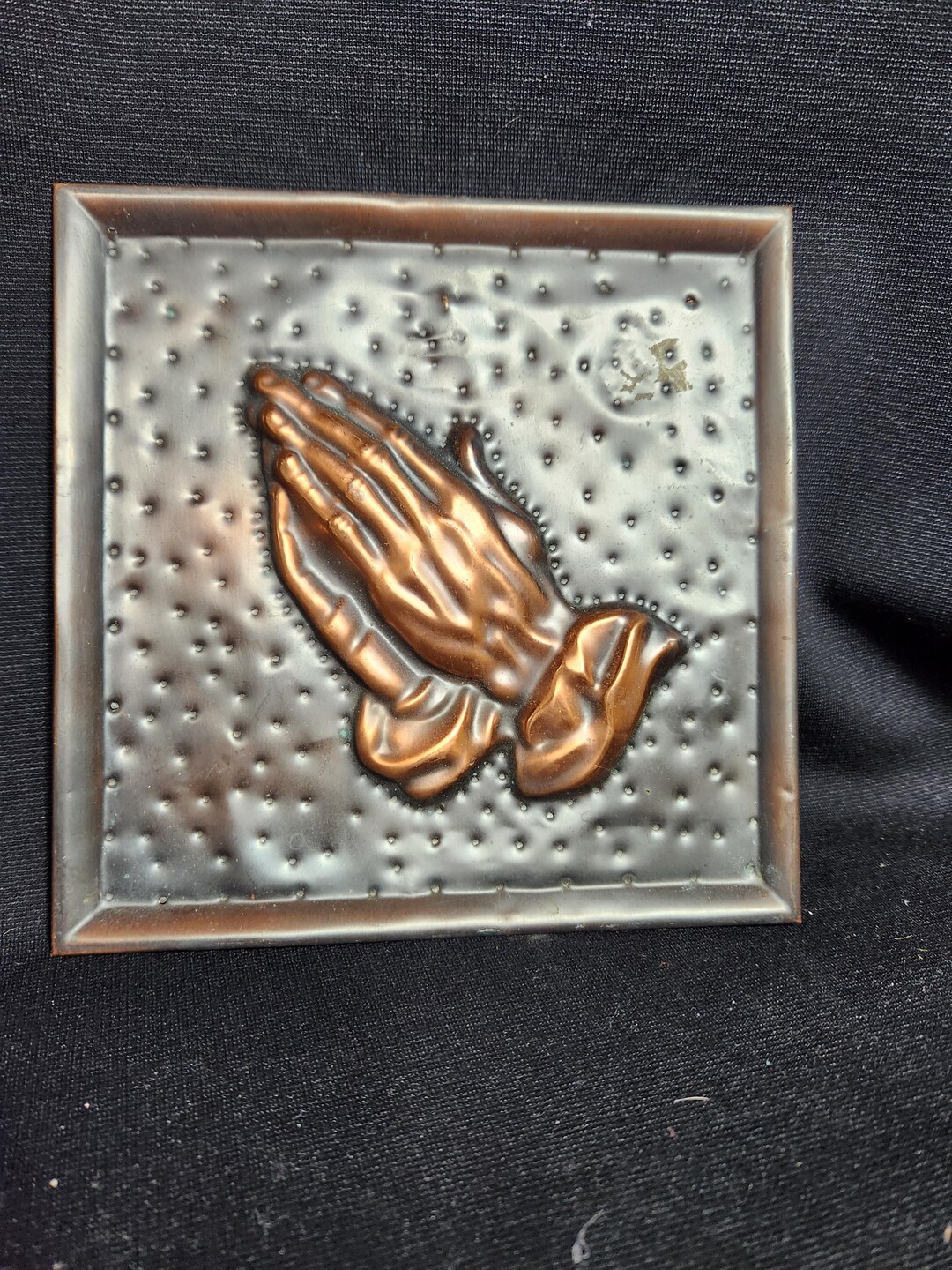 Vintage Praying Hands Hanging Plaque - Lightweight Copper - 7.5" Square ...
