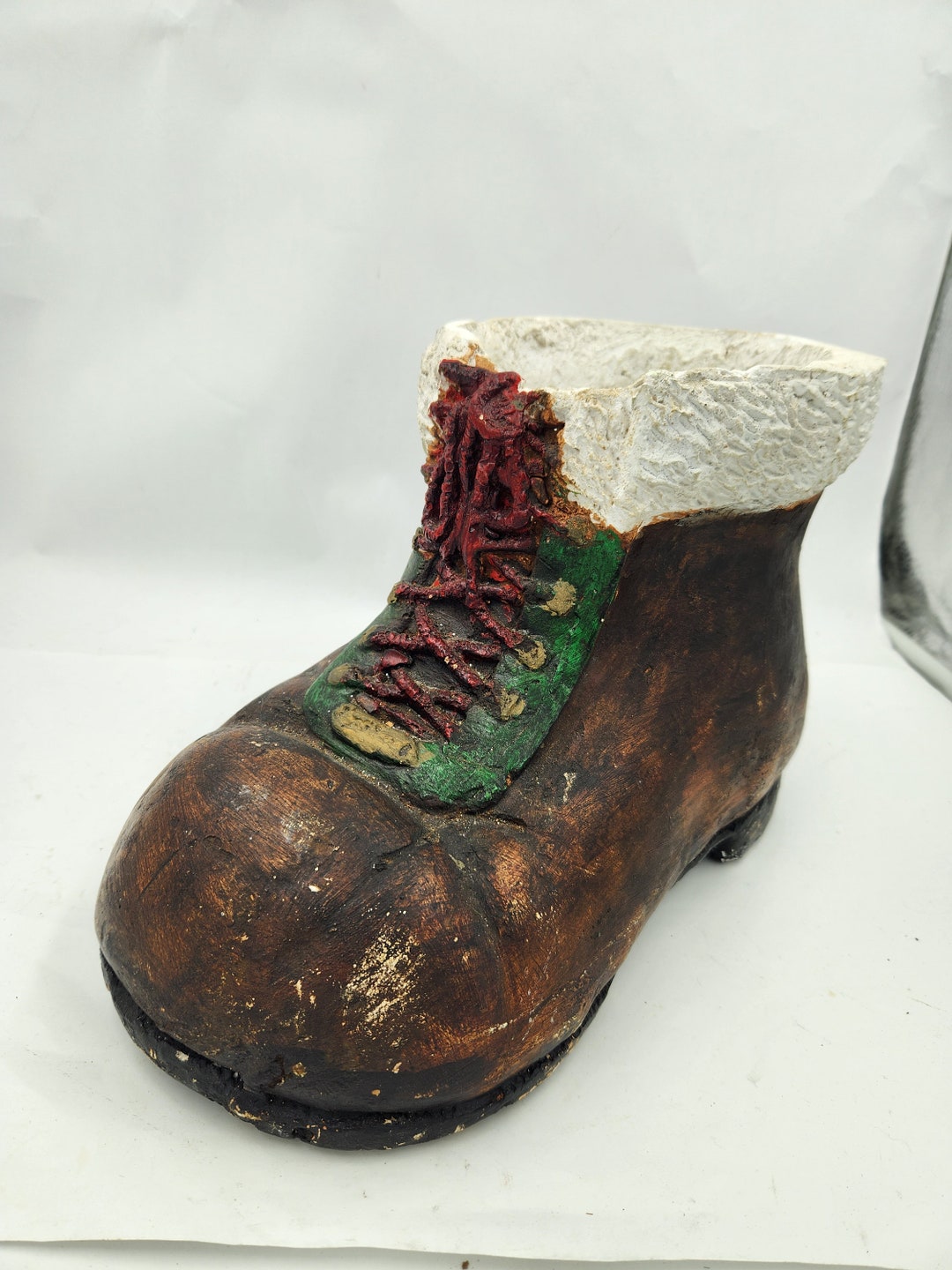 Vintage Heavy Concrete Santa Claus Boot Planter / Cute for Flowers / 8 ...
