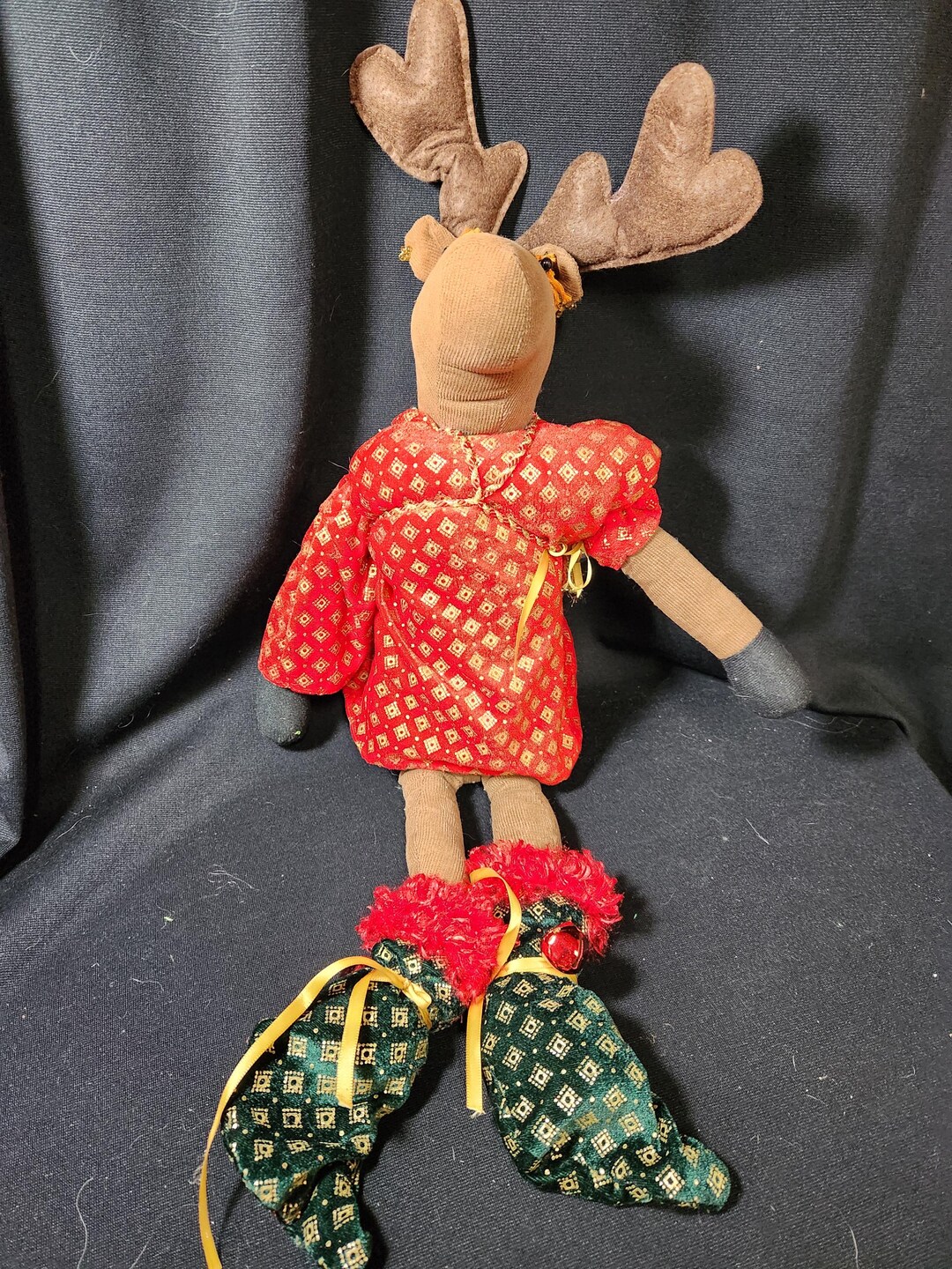 Vintage Stuffed Girl Moose Wearing a Pretty Dress and Booties Along ...