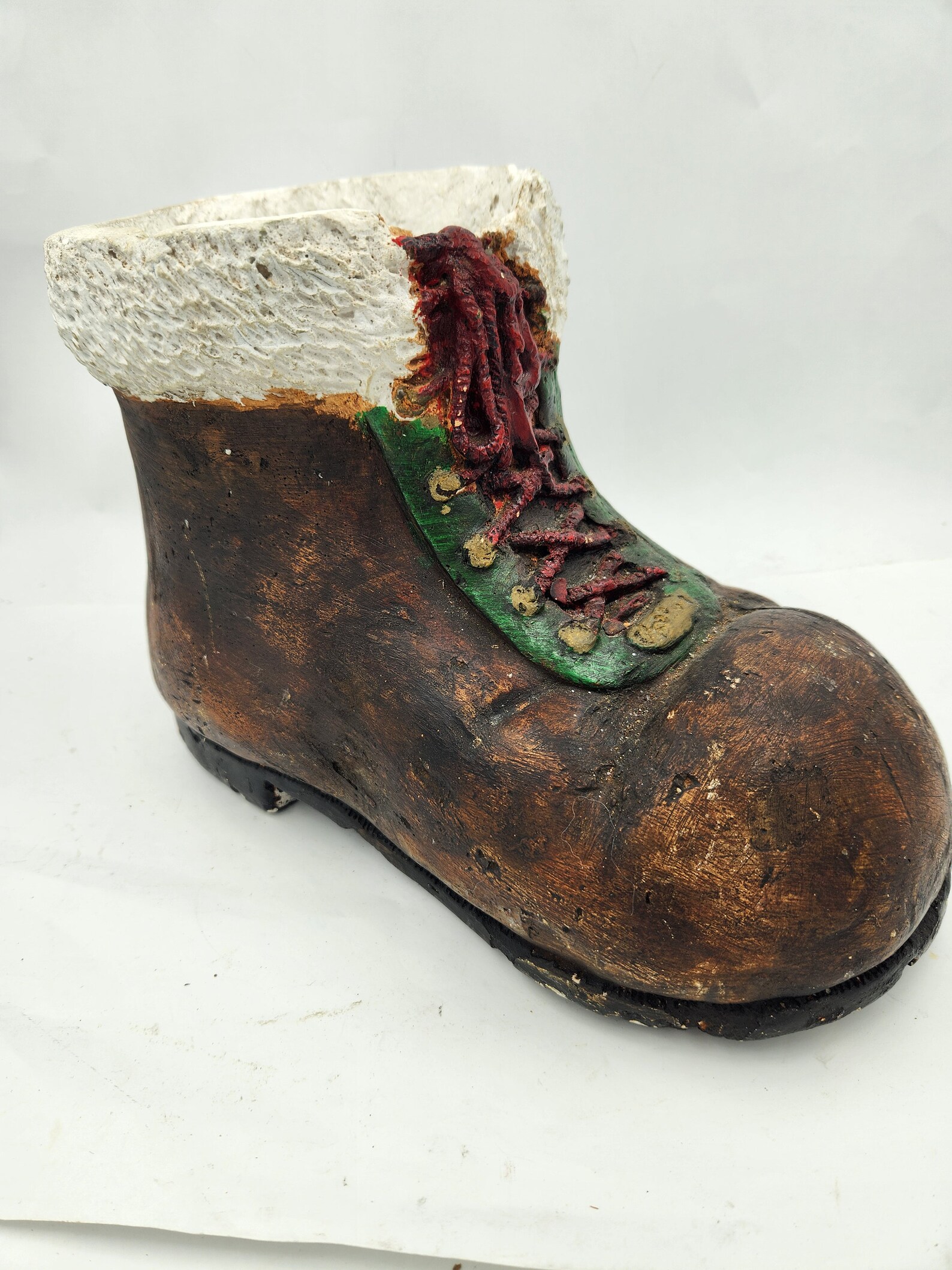 Vintage Heavy Concrete Santa Claus Boot Planter / Cute for Flowers / 8 ...
