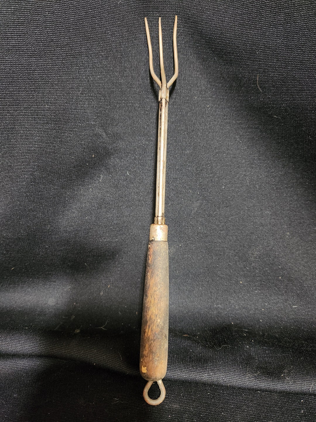 Vintage Meat Fork With 3 Prongs and Wooden Handle and Hanging Loop - 12 ...