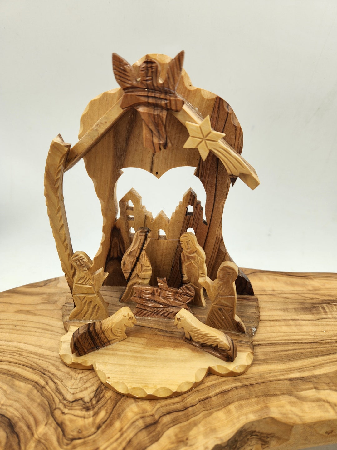 Vintage 7" X 5" Wooden Nativity Scene - Palm Tree Top Broken Off - Etsy