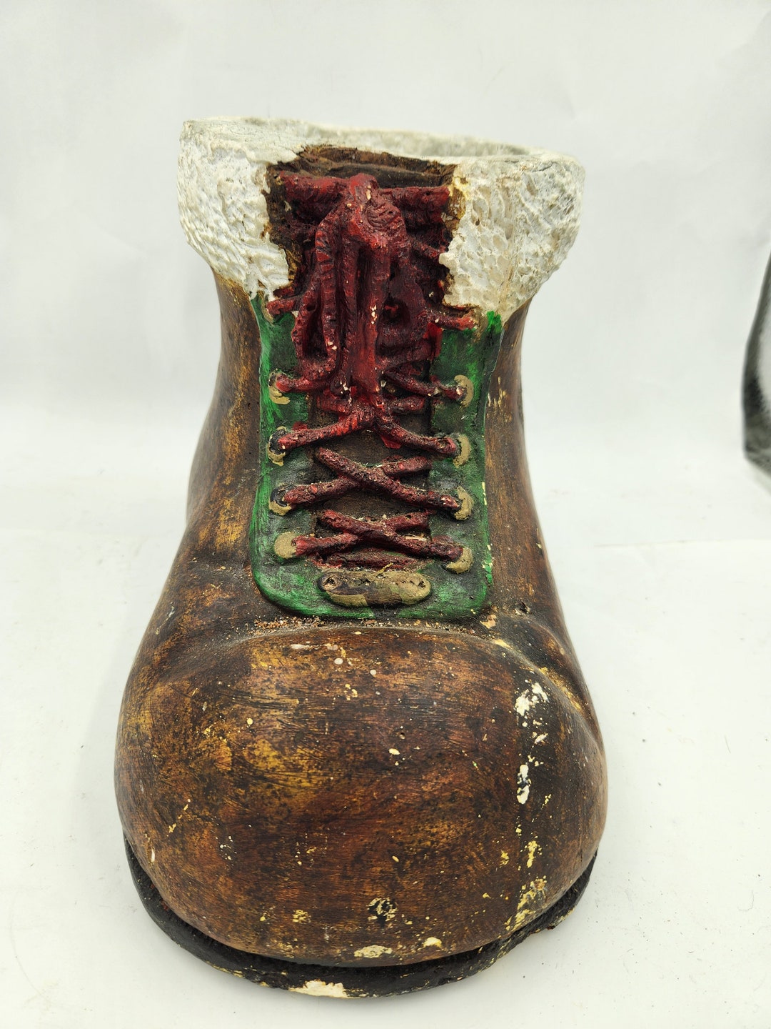 Vintage Heavy Concrete Santa Claus Boot Planter / Cute for Flowers / 8 ...