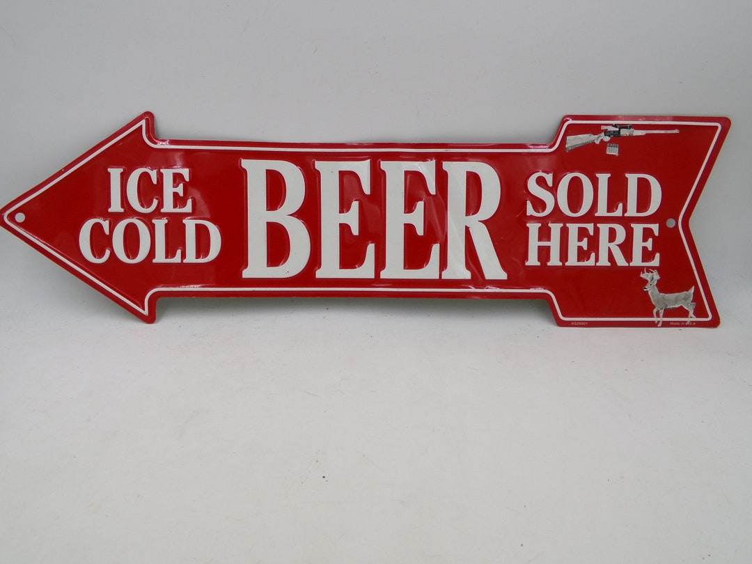 Vintage Aluminum Sign Ice Cold Beer Sold Here Arrow Shaped With Deer ...