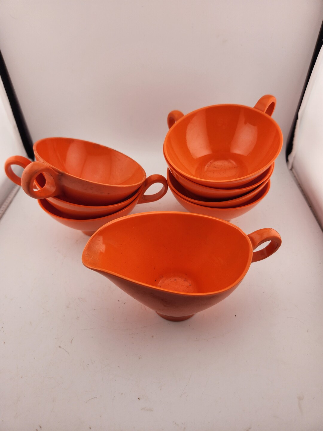 Vintage 8 Piece Set of Bright Orange Boontonware USA - Boonton Melamine ...