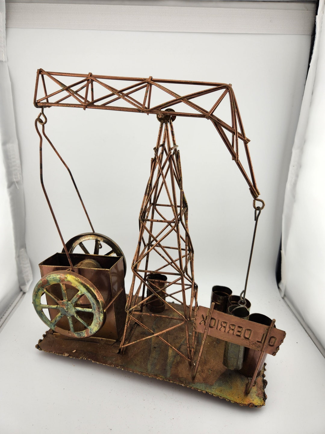 Vintage Brass, Copper, Aluminum Miniature of an Oil Derrick - Selling ...