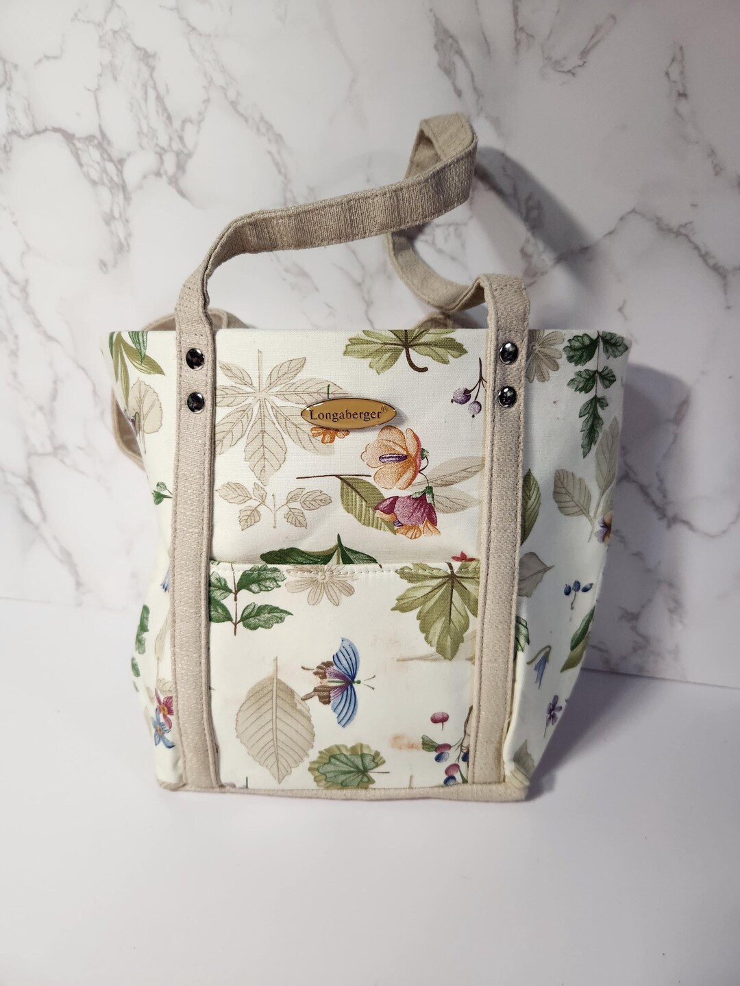Vintage Longaberger Handbag / Purse With Butterfly and Botanical Print ...