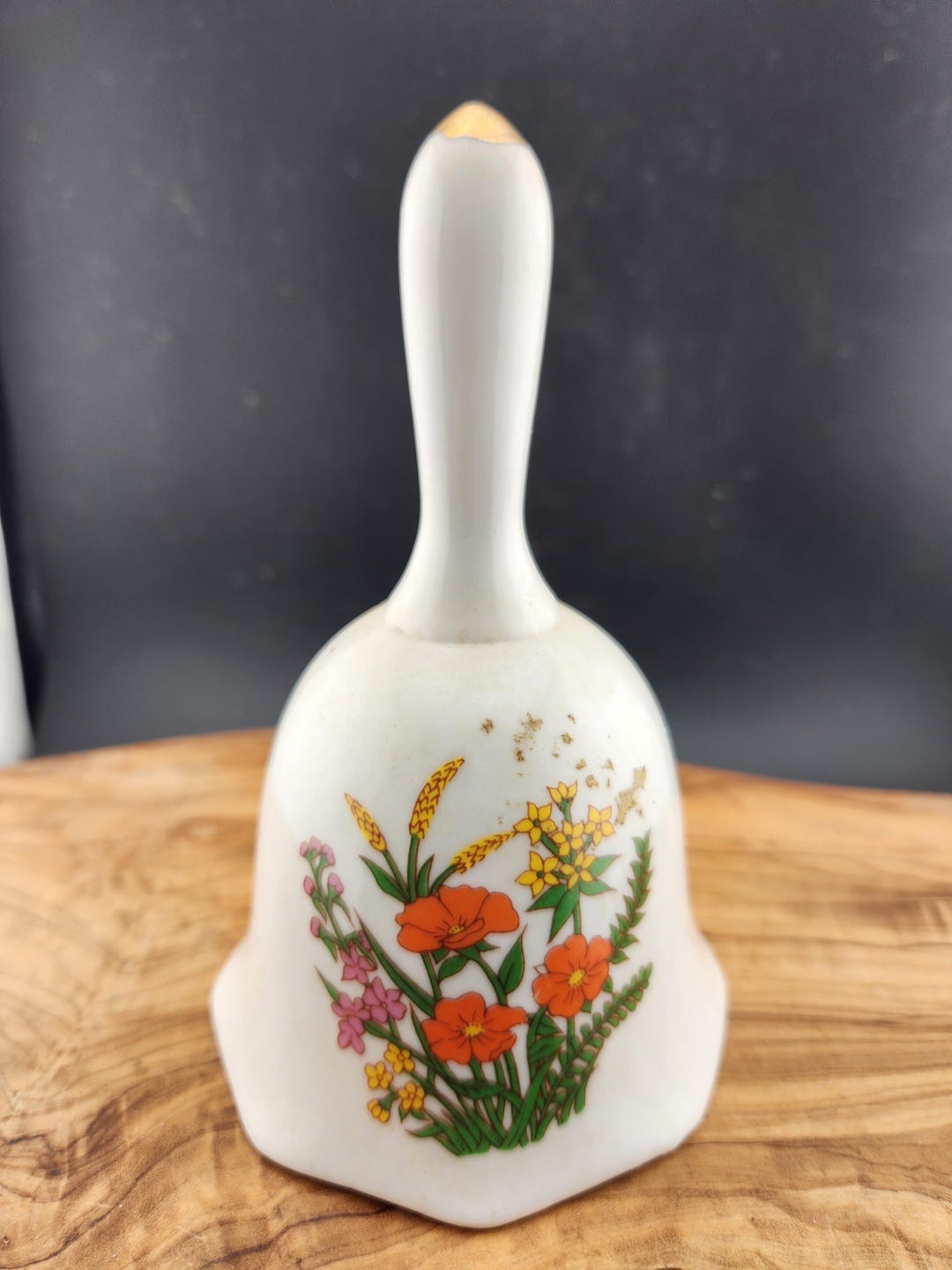 Vintage Souvenir Collector Bell With Orange and Yellow Flowers - 5.5 ...