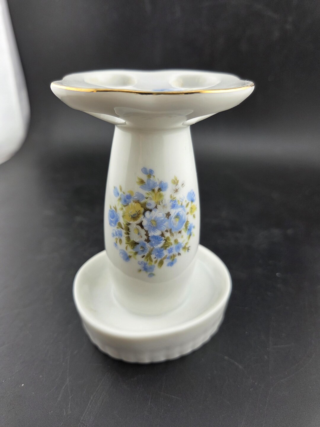 Vintage Toothbrush Holder - Porcelain - Blue Flower Pattern With Gold ...