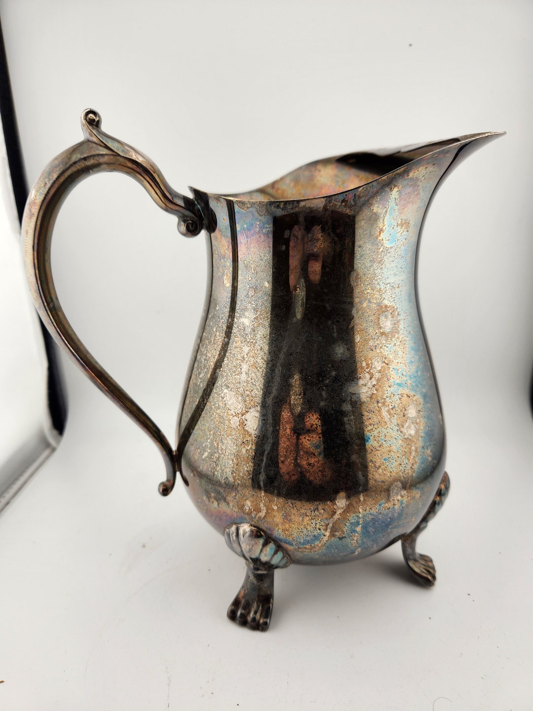Vintage Leonard Silver Plate Water Pitcher With Handle, 4 Claw Feet ...