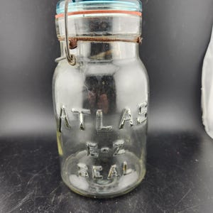 Vintage E - Z Seal Tight Atlas Jar With Blue Glass Lid and Rubber Seal ...