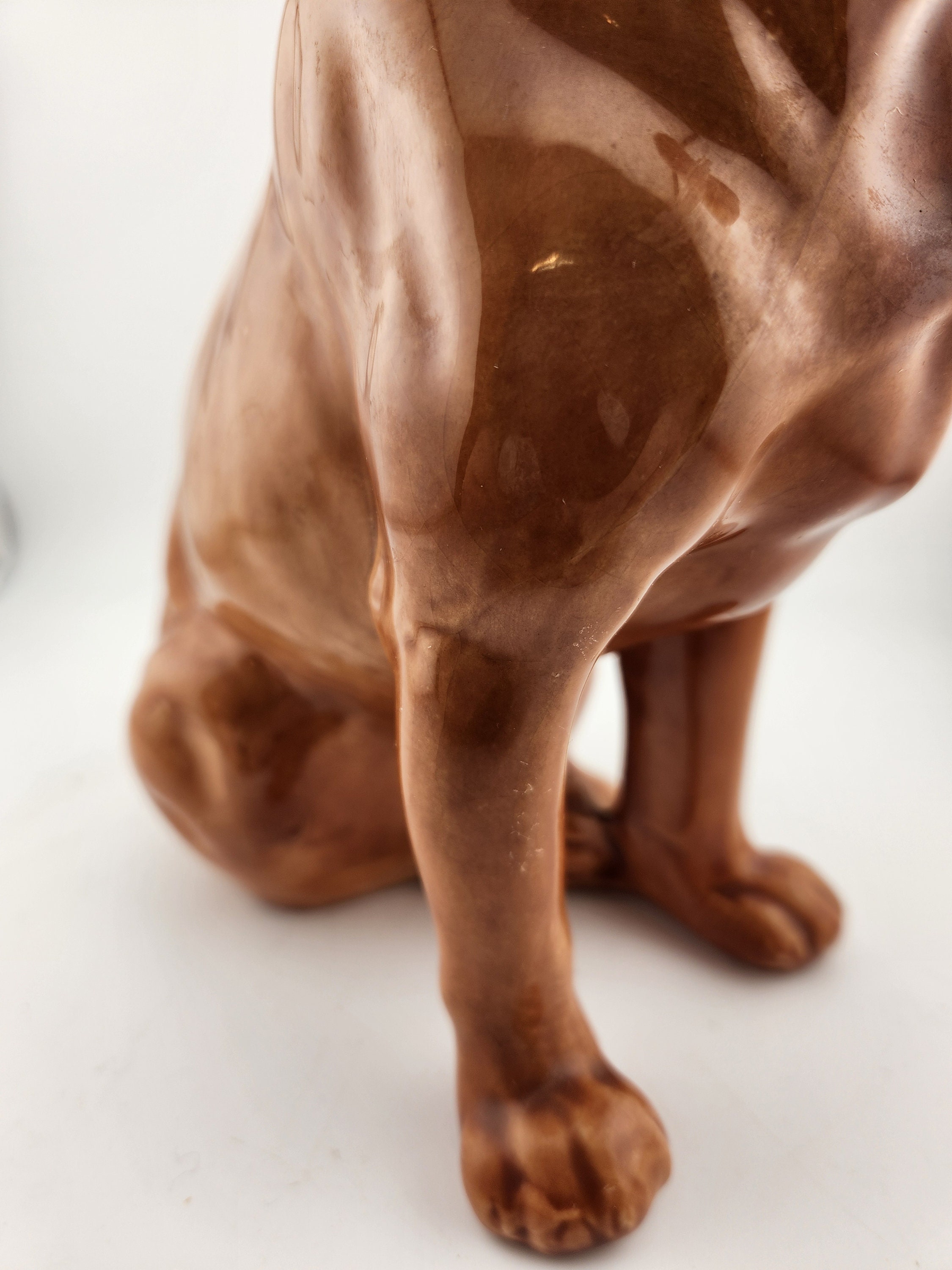 Vintage Ceramic Boxer Dog Figurine - 10" Tall / NOTE: Left Ear Has Been ...