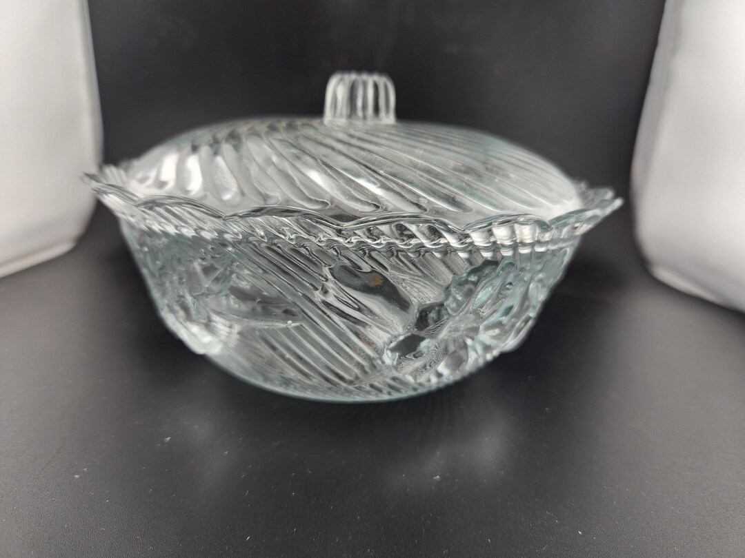 Vintage Clear Glass Candy / Trinket Dish With Lid / KIG Malaysia, Swirl ...