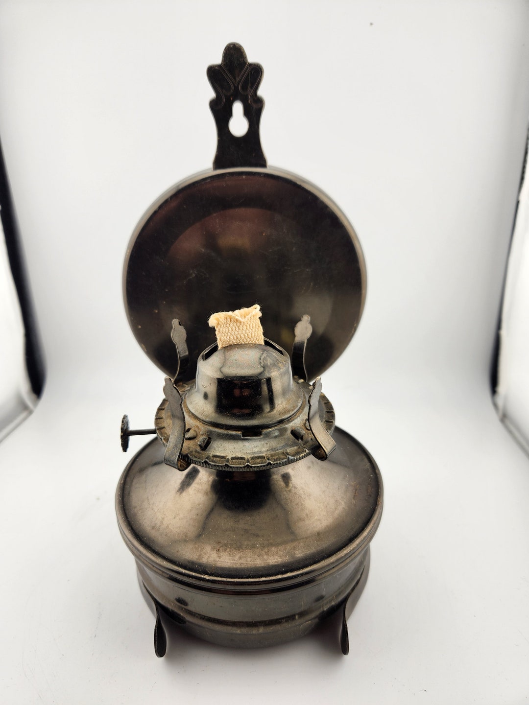 Vintage Metal Aluminum Wall Mount Oil Lamp With Wick / No Chimney Globe ...