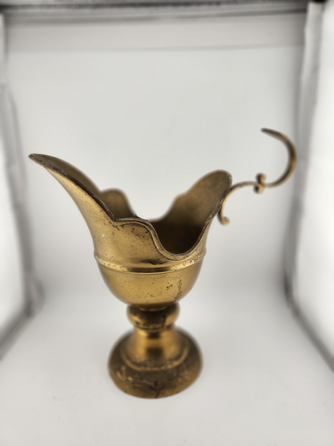 Vintage Brass Goblet, Pitcher, Chalice, Ewer, Jug With Handle Height is ...