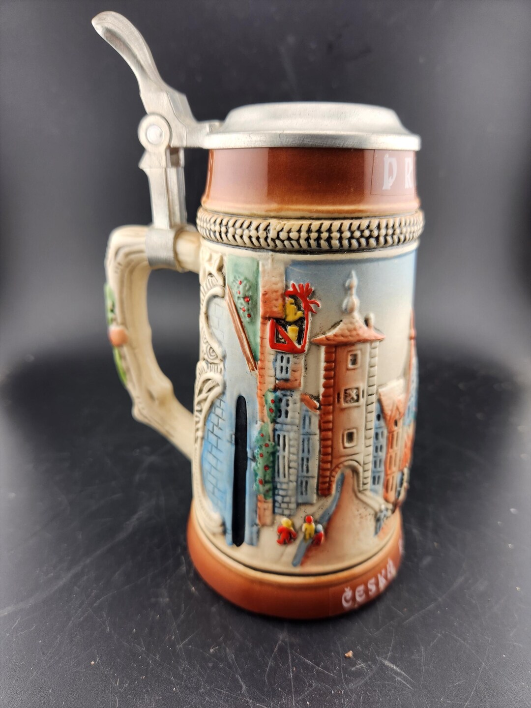 Vintage Ceramic Beer Stein / Mug With Handle and Lid City Scene From ...