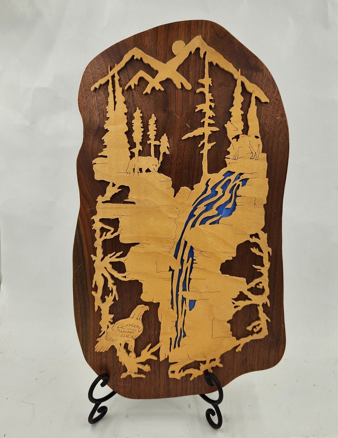 Vintage Rustic Mountain Scene Sign - Carved Wooden Inlay - Featuring ...