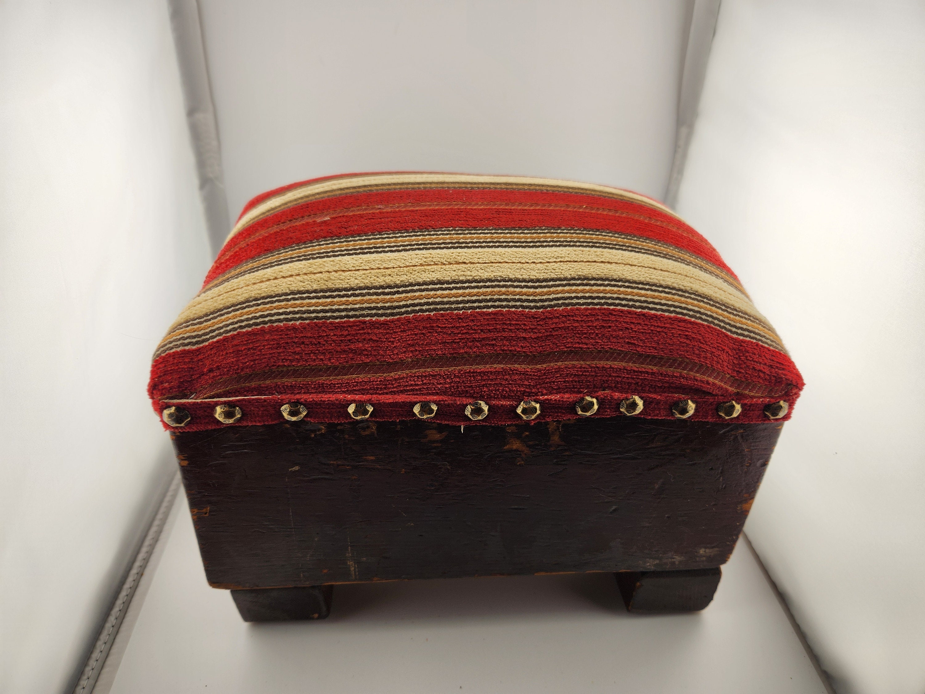 Vintage Wooden With Brass Tacks Foot Stool With Cushion 11 X 8.25 and 8 ...