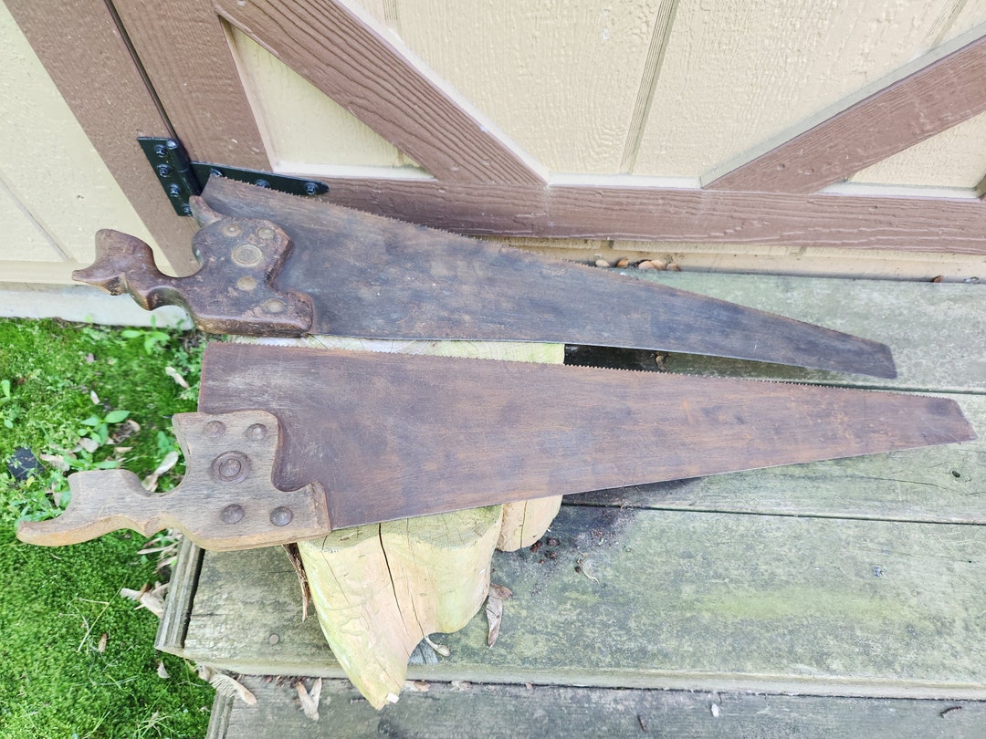 Antique Set of 2 Hand Saws With Wooden Pistol Grip Handles - See Below ...