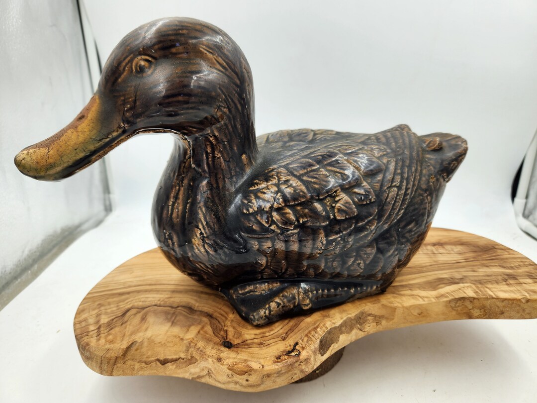 Vintage Glazed Ceramic Duck Statue Height 7" Length 13" Width 5" Heavy ...