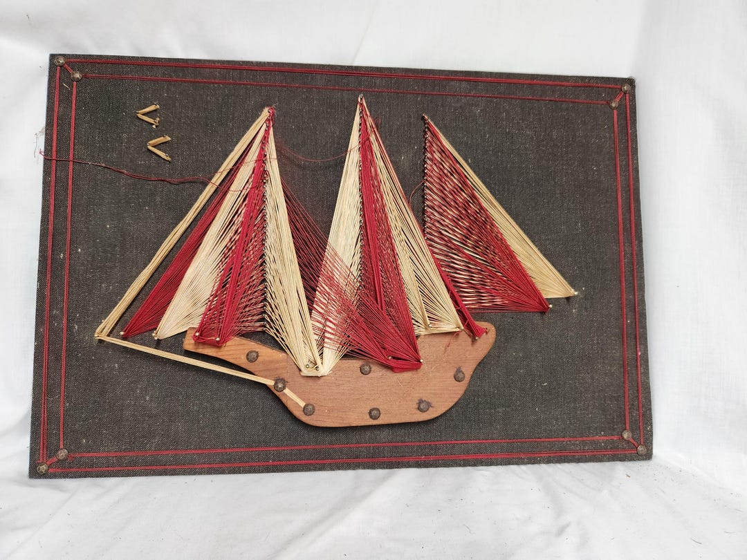 Vintage Mid Century String Nail Wall Art Depicting Sailing Ship - Some ...