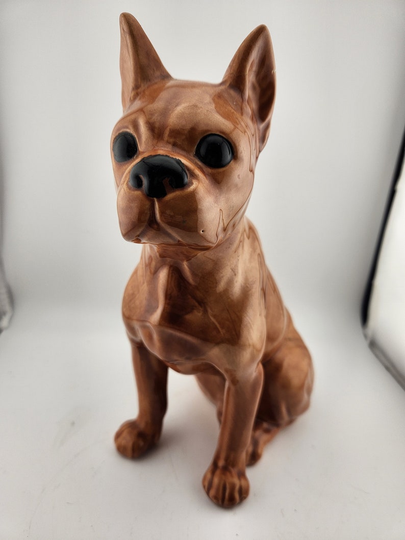 Vintage Ceramic Boxer Dog Figurine - 10" Tall / NOTE: Left Ear Has Been ...